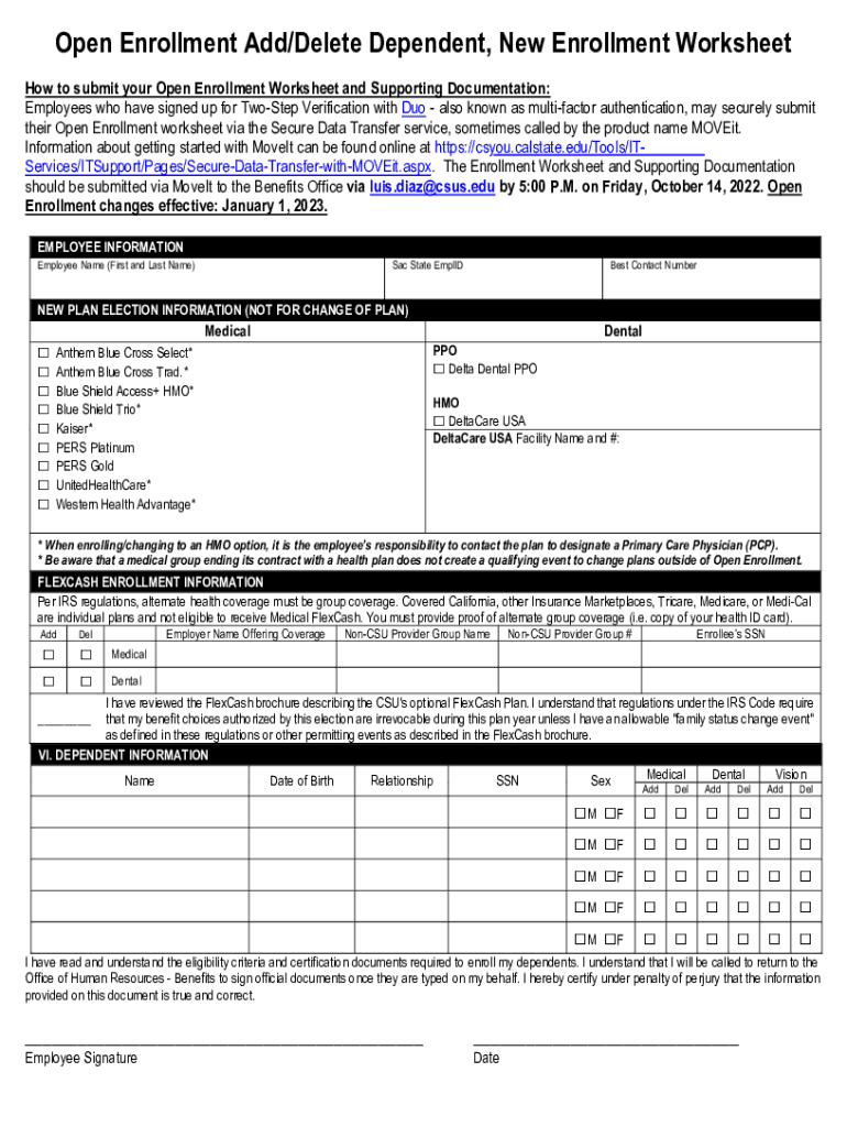 Fillable Online bhr.sd.govFY23EnrollmentWorksheetFY23 Enrollment ...