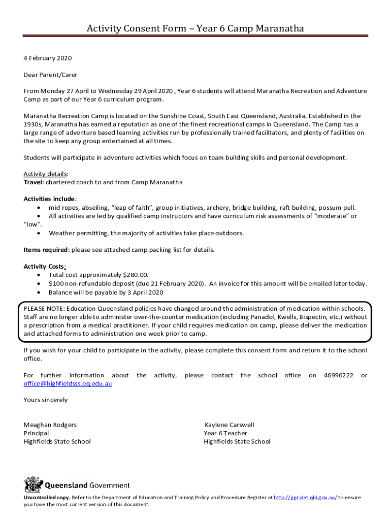 Fillable Online highfieldsss eq edu Parental Consent Form For Youth ...