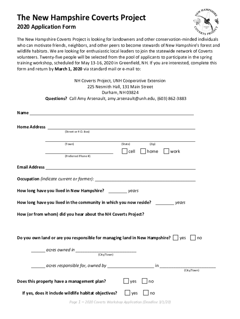 Fillable Online extension unh NH Coverts Application Form 2020.docx Fax ...