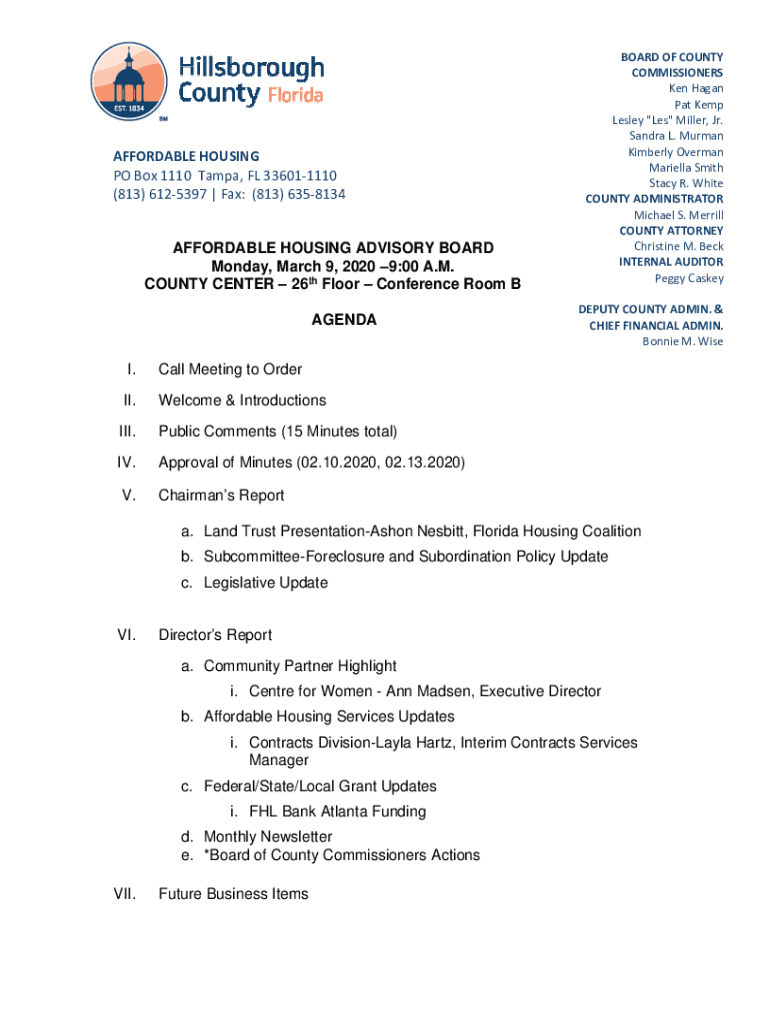 Fillable Online Affordable Housing Advisory Board (AHAB) Agenda for March ... Fax Email Print ...