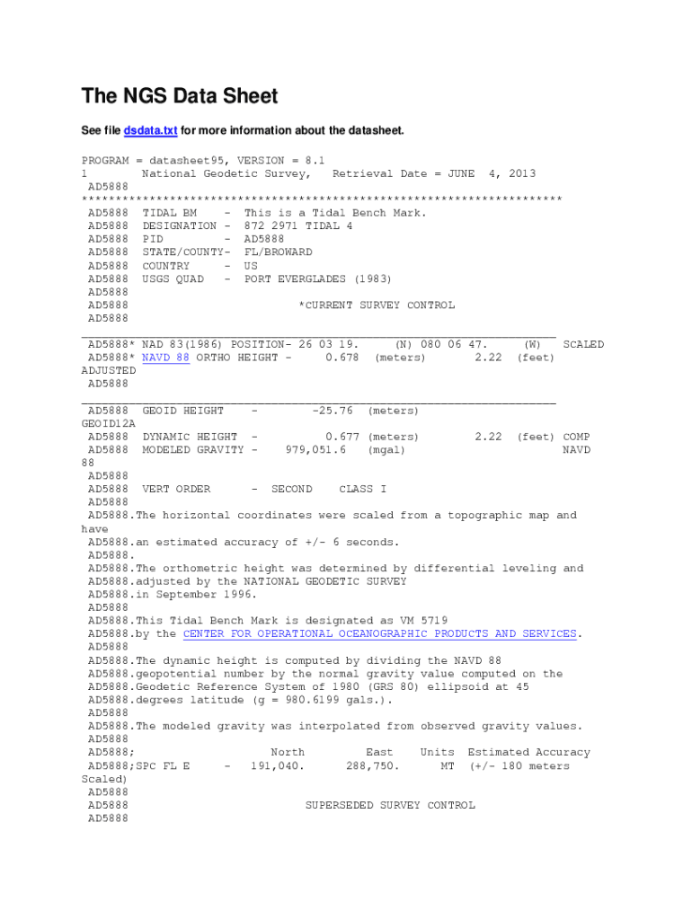 Fillable Online The NGS Data Sheet - geodesy.noaa.gov Fax Email Print ...