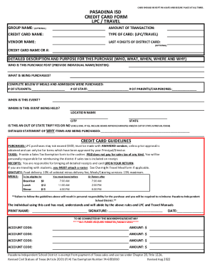 Fillable Online PASADENA ISD CREDIT CARD FORM LPC / TRAVEL Fax Email ...