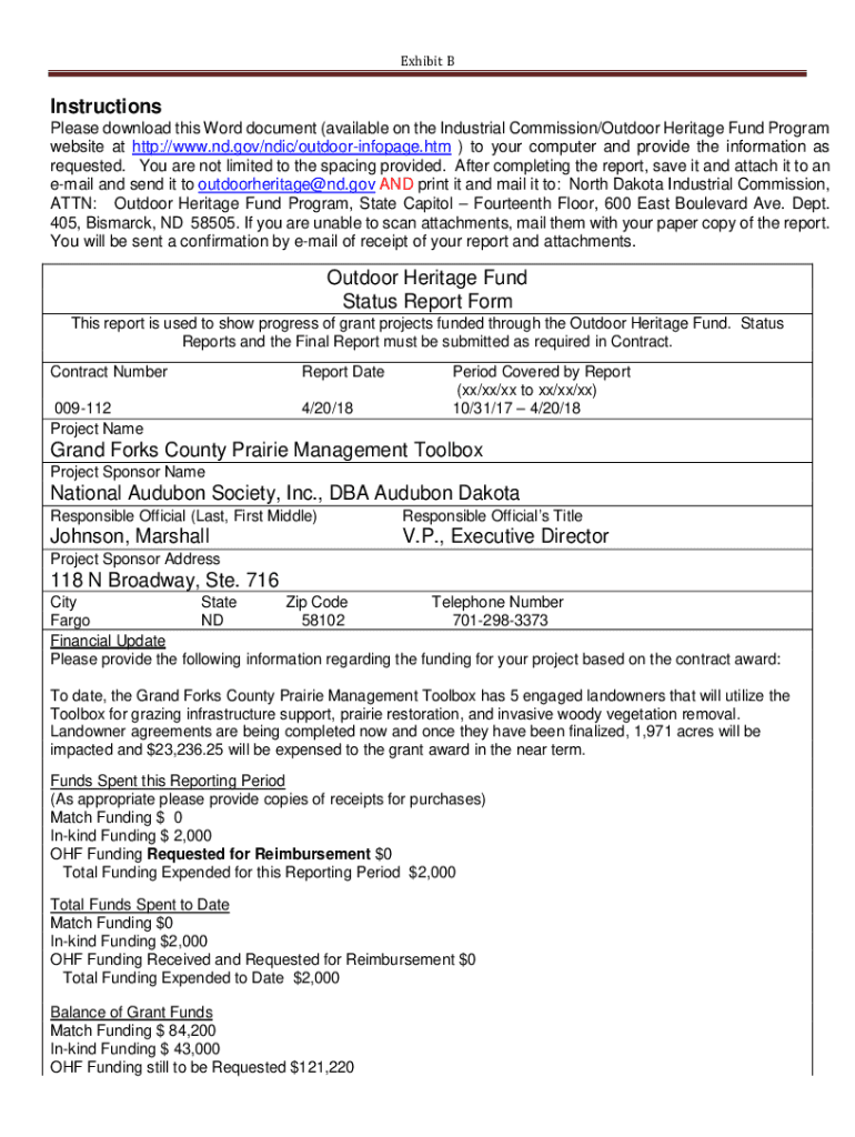 Fillable Online Outdoor Heritage Fund Status Report Form - ND Gov Fax ...