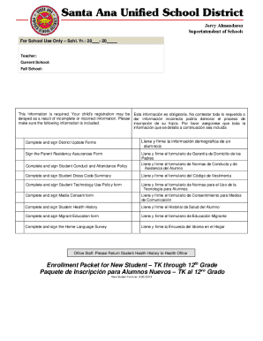 Fillable Online Enrollment Packet for New Student TK through 12th Grade ...