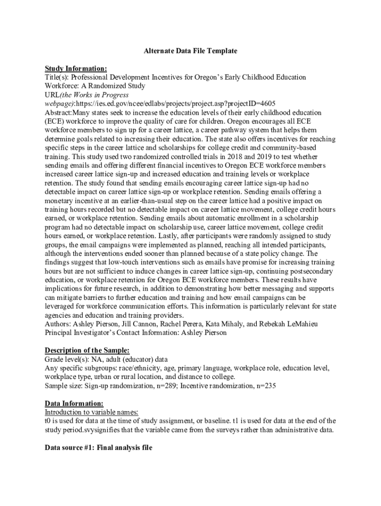 Fillable Online ies ed Alternate Data File Template. Alternate Data ...