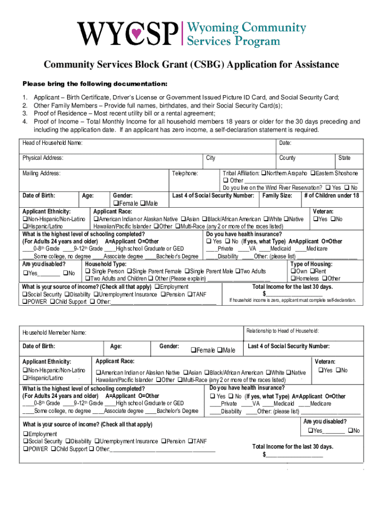 Fillable Online Community Services Block Grant (CSBG) Application for ...