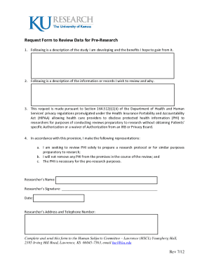 Fillable Online Request Form to Review Data for Pre-Research - KU ...