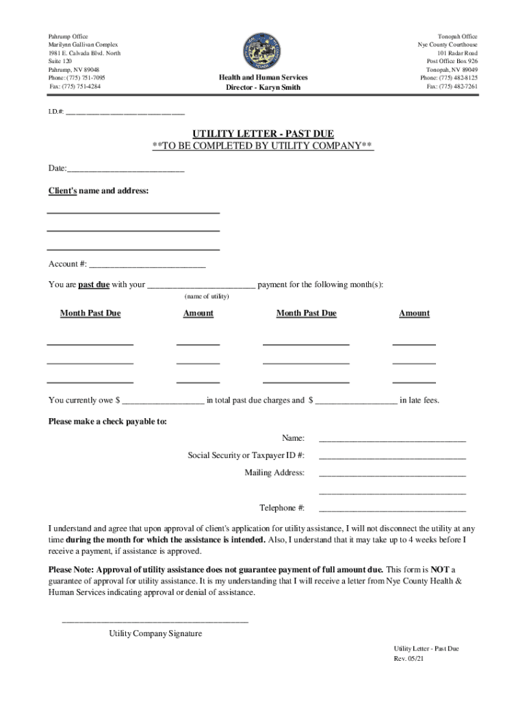 Fillable Online UTILITY LETTER - PAST DUE **TO BE COMPLETED BY UTILITY ... Fax Email Print ...