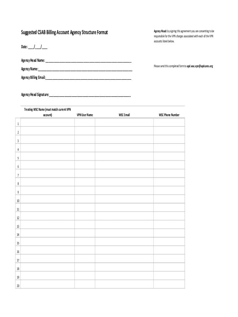 Fillable Online Suggested CSAB Billing Account Agency Structure Format ...