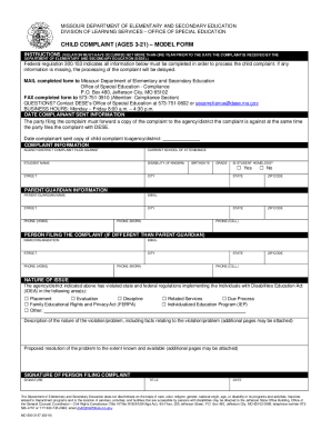 Fillable Online dese mo CHILD COMPLAINT (AGES 3-21) MODEL FORM Fax ...