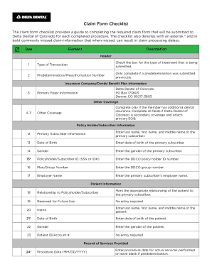 Fillable Online Claim Form Checklist - Delta Dental of Colorado Fax ...