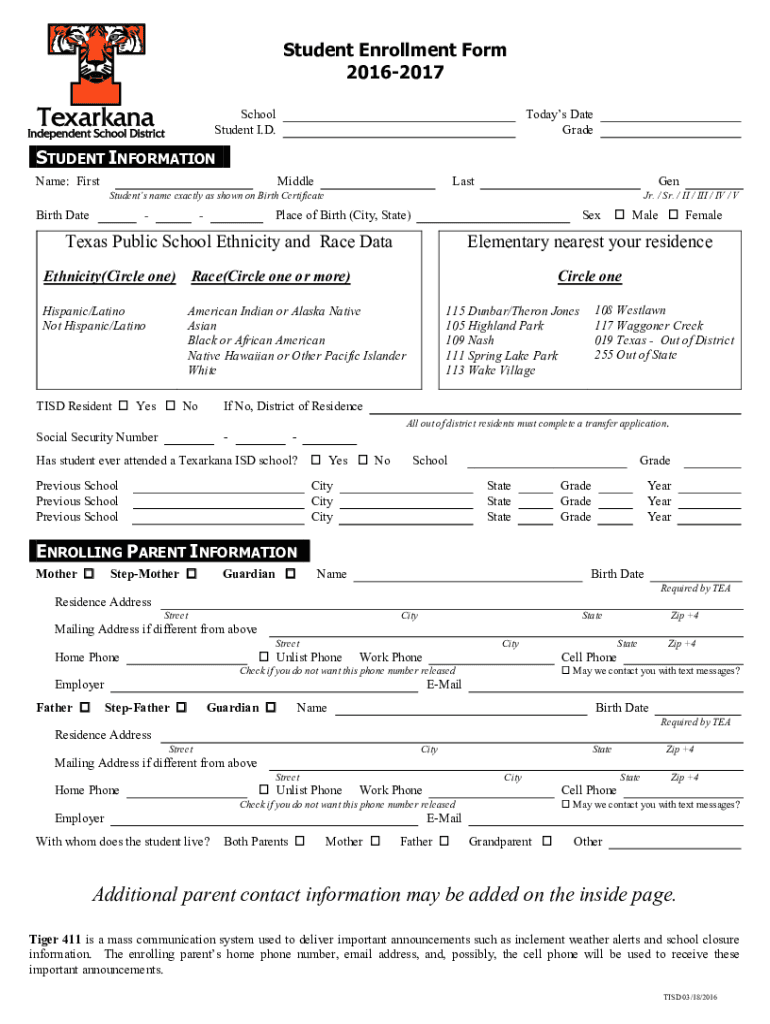 Fillable Online pioneerschool.usstudent-enrollment-formStudent Enrollment Form - Pioneer ...