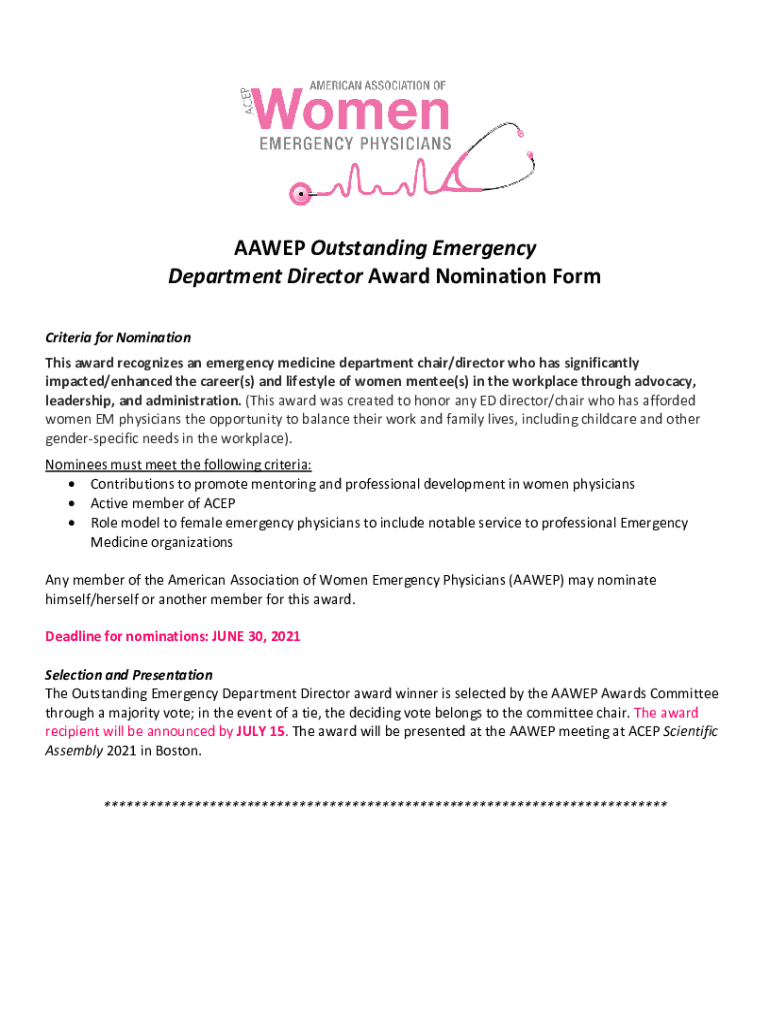Fillable Online AAWEP Outstanding Emergency Department Director Award ...