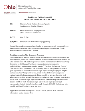 Fillable Online jfs ohio Families and Children Letter 009 OFFICE OF ...