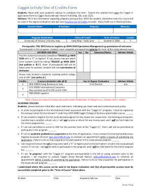 Fillable Online Coggin in Italy: Use of Credits Form Fax Email Print ...