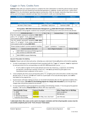 Fillable Online Coggin in Paris: Credits Form Fax Email Print - pdfFiller