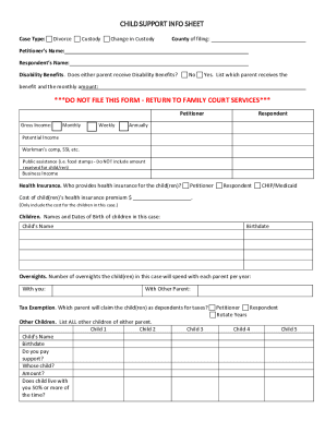 Fillable Online CHILD SUPPORT INFO SHEET ***DO NOT FILE THIS FORM ...