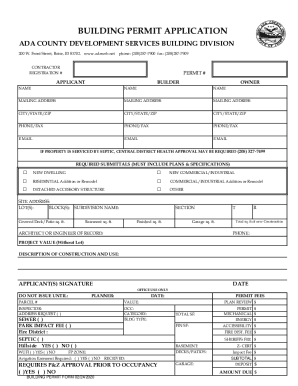 Fillable Online BUILDING PERMIT APPLICATION - Ada County Fax Email ...