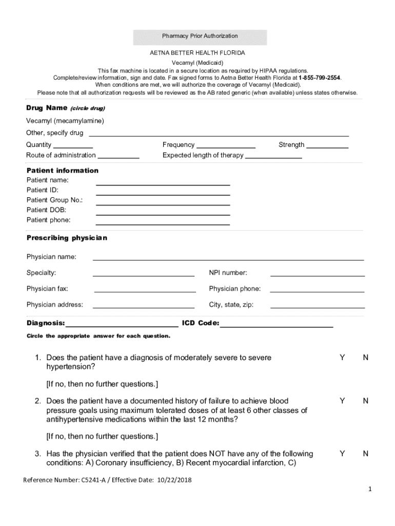Fillable Online ABH-FL-Vecamyl-PA-Form. Accessible PDF Fax Email Print ...