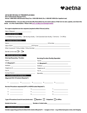 Fillable Online Prior Authorization Request Form - Aetna Better Health ...