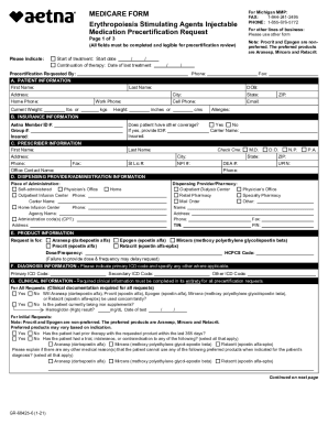 Fillable Online Aetna Rx - MICHIGAN MEDICARE FORM - Erythropoiesis ...