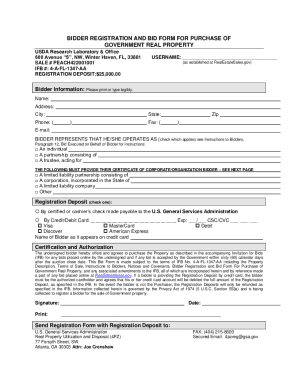Fillable Online gsaauctions.govATTACHMENTREGNPBIDDER REGISTRATION AND BID FORM FOR PURCHASE OF ...