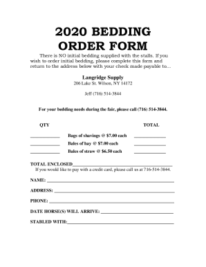 Fillable Online 2020 BEDDING ORDER FORM Fax Email Print - pdfFiller