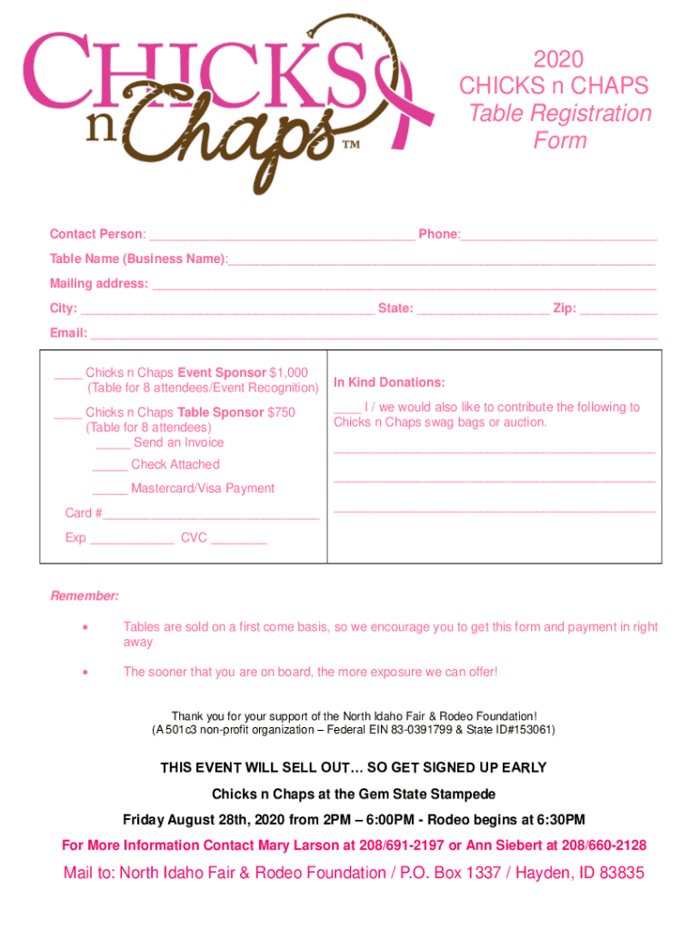 Fillable Online CHICKS n CHAPS Table Registration Form Fax Email Print ...