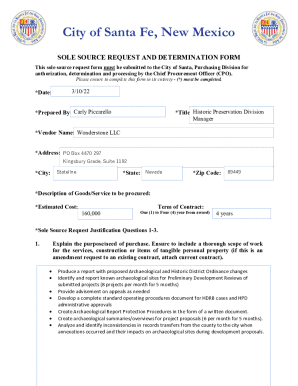 Fillable Online Sole Source Request and Determination Form - City of Santa Fe Fax Email Print ...
