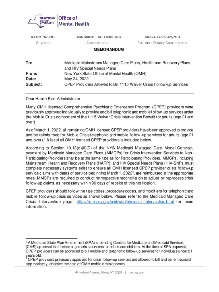 Fillable Online omh ny omh.ny.govomhwebactMemorandum To: Subject - New ...