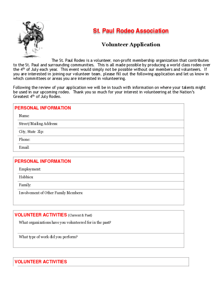 Fillable Online St. Paul Rodeo Association - Volunteer Application - Saffire Fax Email Print ...