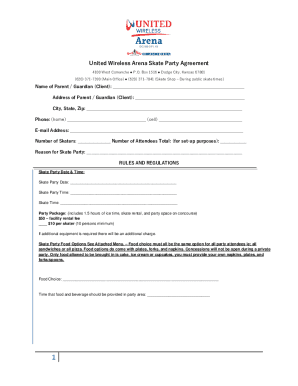 Fillable Online United Wireless Arena Skate Party Agreement Fax Email Print - pdfFiller
