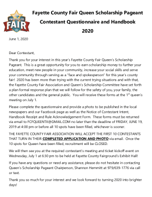 Fillable Online Fayette County Fair Queen Scholarship Pageant ...
