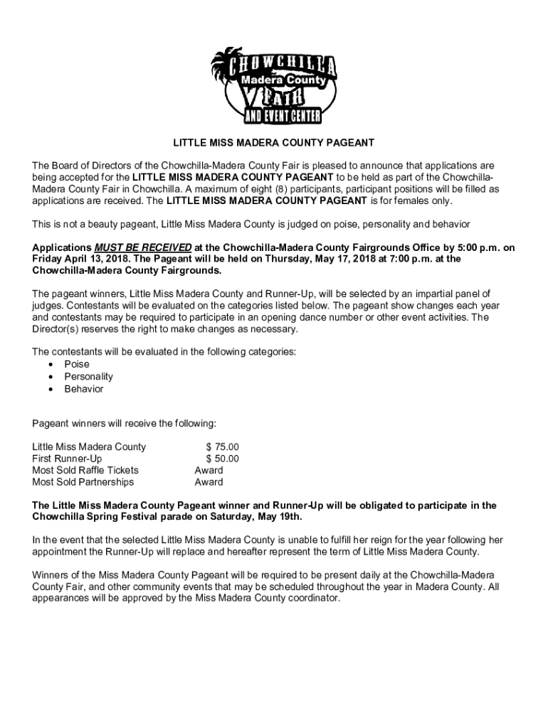 Fillable Online little miss madera county pageant Fax Email Print ...