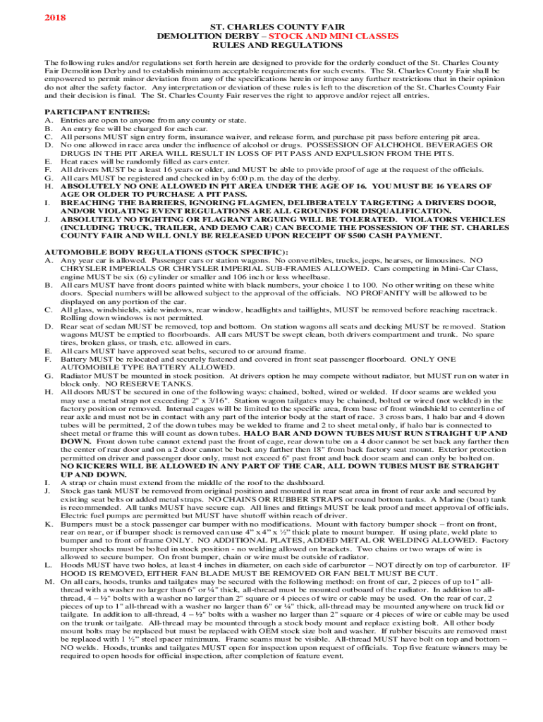 Fillable Online d38trduahtodj3.cloudfront.netfiles2018 ST. CHARLES COUNTY FAIR DEMOLITION DERBY ...