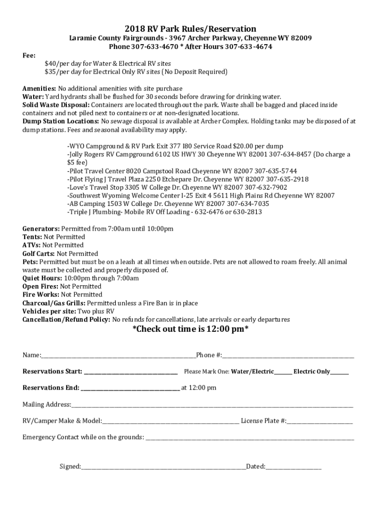 Fillable Online Laramie County Fairgrounds RV Park Cheyenne Wyoming WY ...