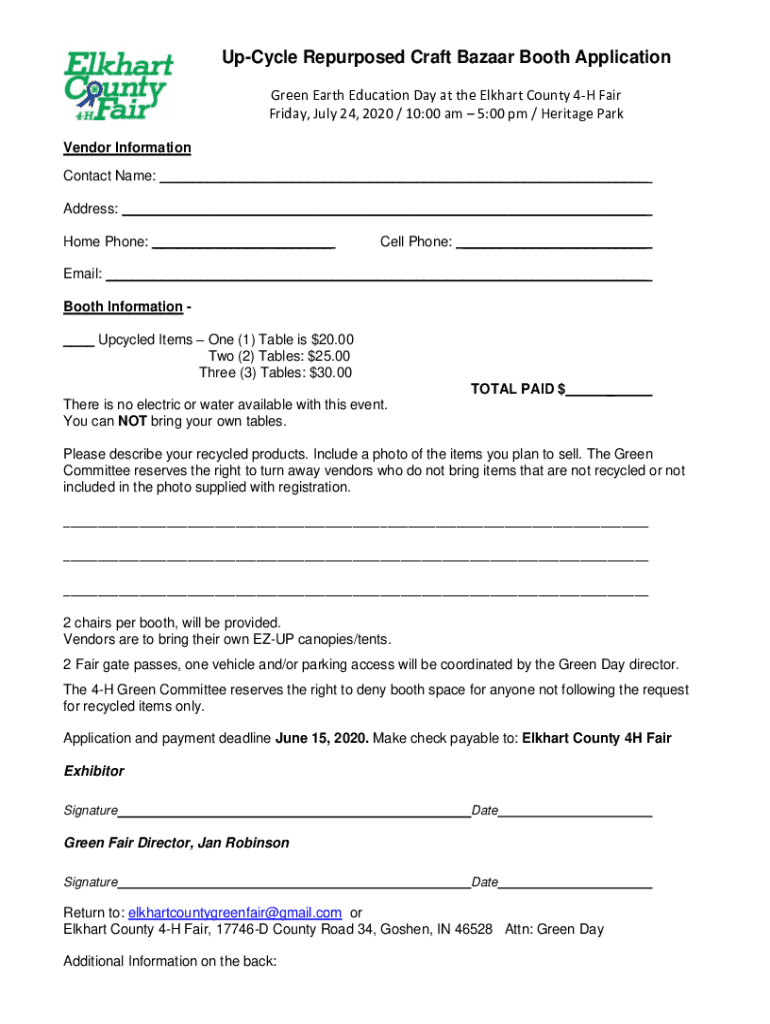 Fillable Online Up-Cycle Repurposed Craft Bazaar Booth Application Fax ...