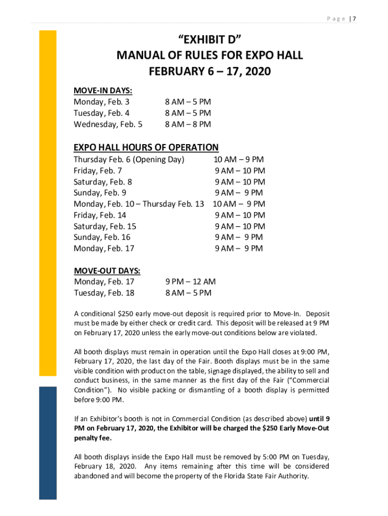 Fillable Online EXHIBIT D MANUAL OF RULES FOR EXPO HALL FEBRUARY 6 ... Fax Email Print - pdfFiller