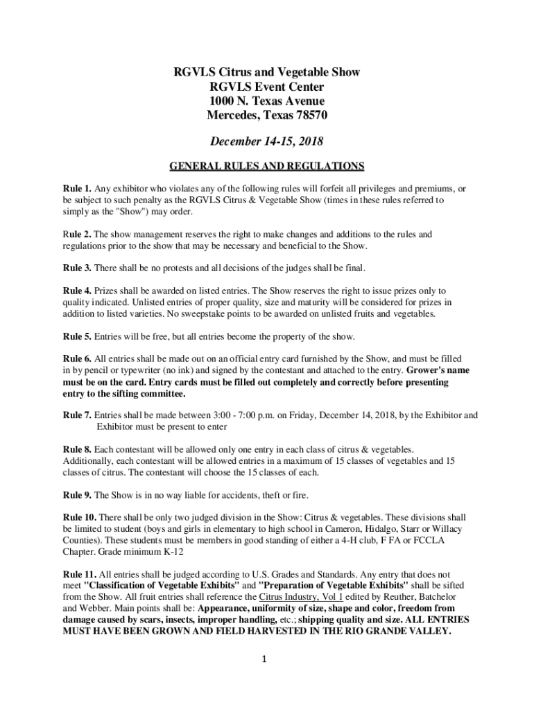 Fillable Online RGVLS Citrus and Vegetable Show RGVLS Event Center 1000 ...