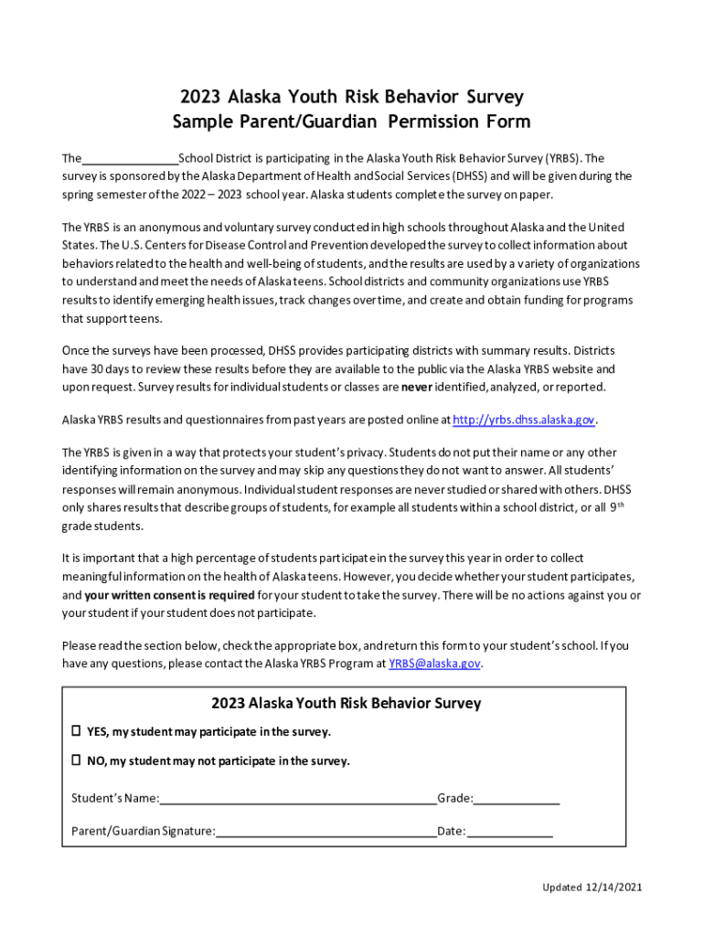 Fillable Online 2023 Alaska Youth Risk Behavior Survey Sample Parent ...