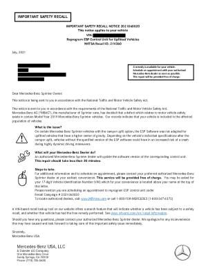 Fillable Online IMPORTANT SAFETY RECALL THIS NOTICE APPLIES TO YOUR ...