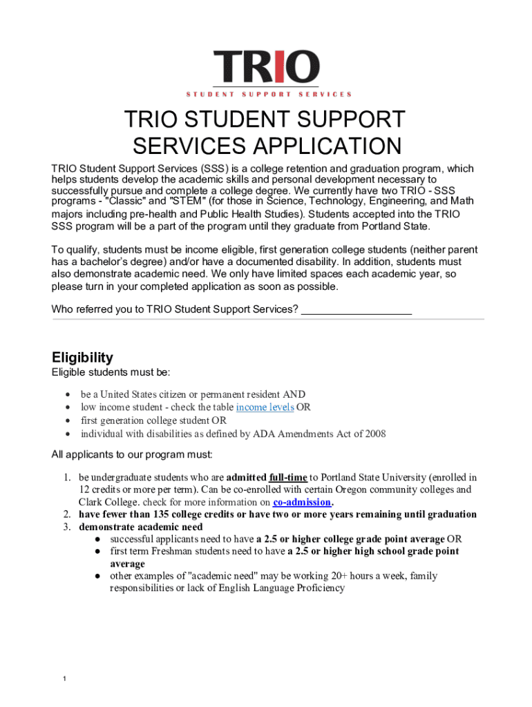 Fillable Online TRIO SSS Application Fax Email Print - pdfFiller