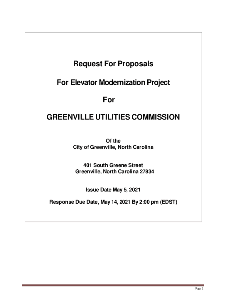 Fillable Online Request For Proposals For Elevator Modernization ...