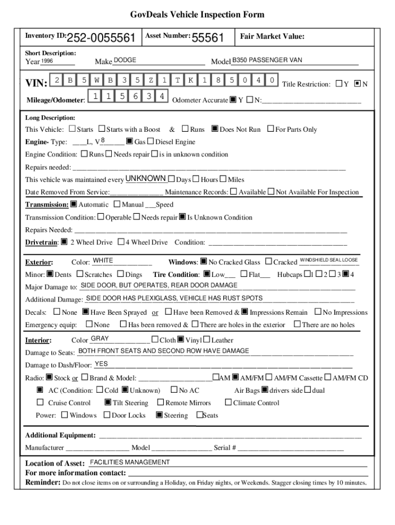 Fillable Online oa.mo.govsitesdefaultGovDeals Vehicle Inspection Form ...