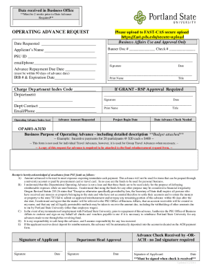 Fillable Online OPERATING ADVANCE REQUEST - Portland State University ...