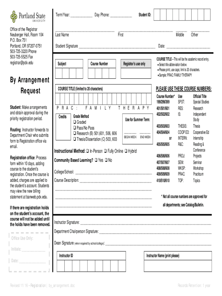Fillable Online By Arrangement Form Fax Email Print - pdfFiller