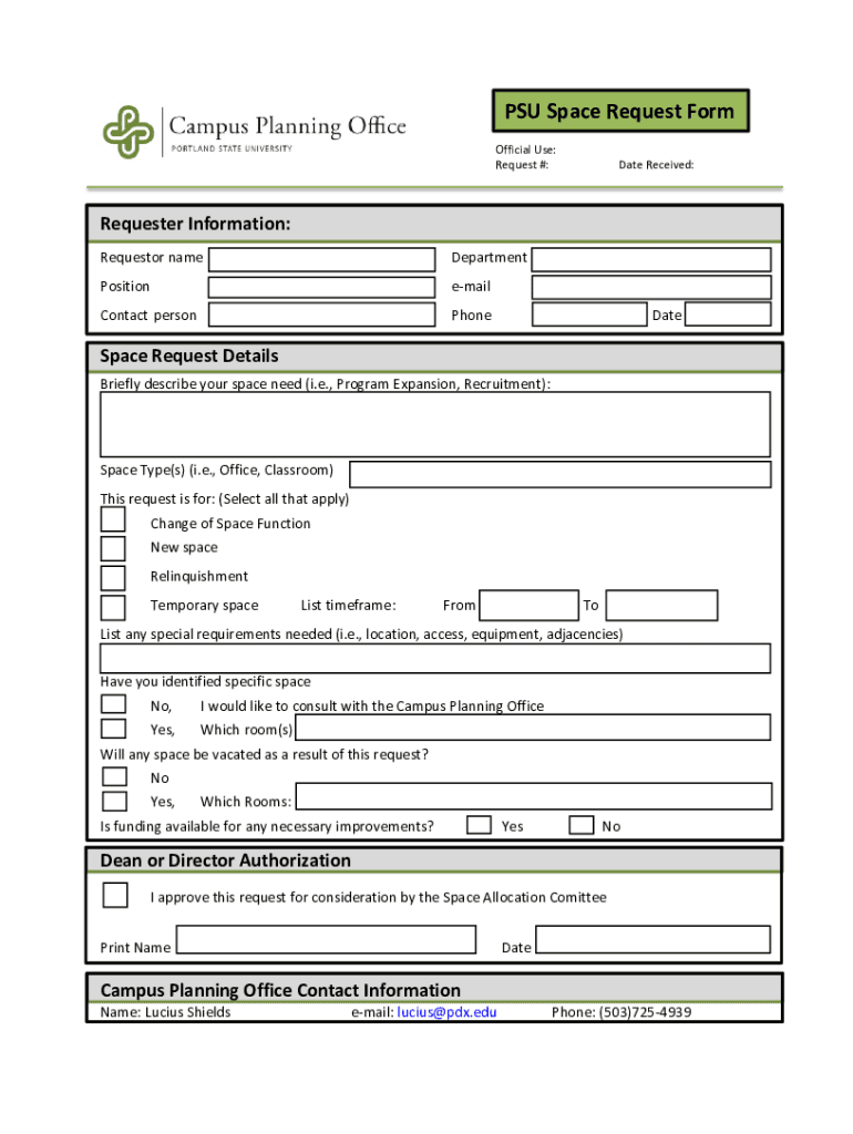 Fillable Online PSU Space Request Form Fax Email Print - pdfFiller