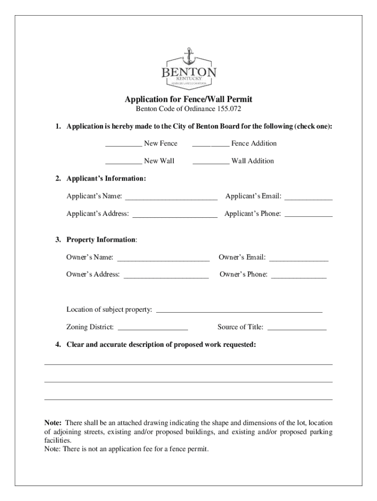 Fillable Online Application for Fence/Wall Permit Fax Email Print - pdfFiller