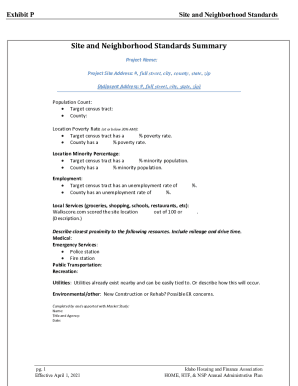 Fillable Online Site and Neighborhood Standards Summary Fax Email Print ...