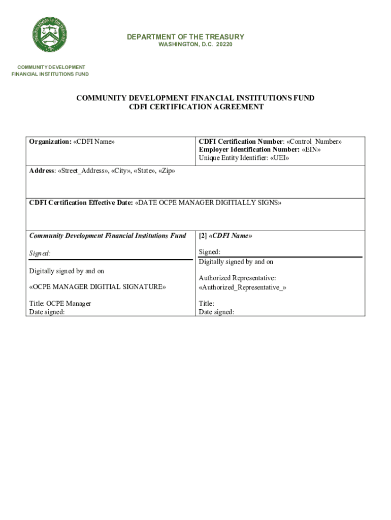 Fillable Online OCPE CDFI Certification Agreement Fax Email Print ...